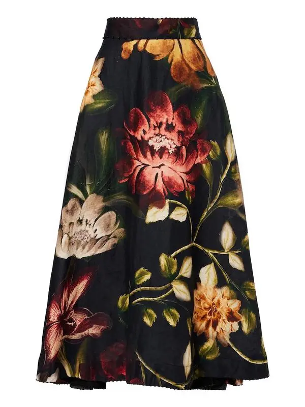 Agua Bendita Floral Linen Maxi Skirt - Multicoloured