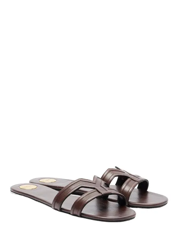 Saint Laurent Mabrouka Leather Sandals - Brown