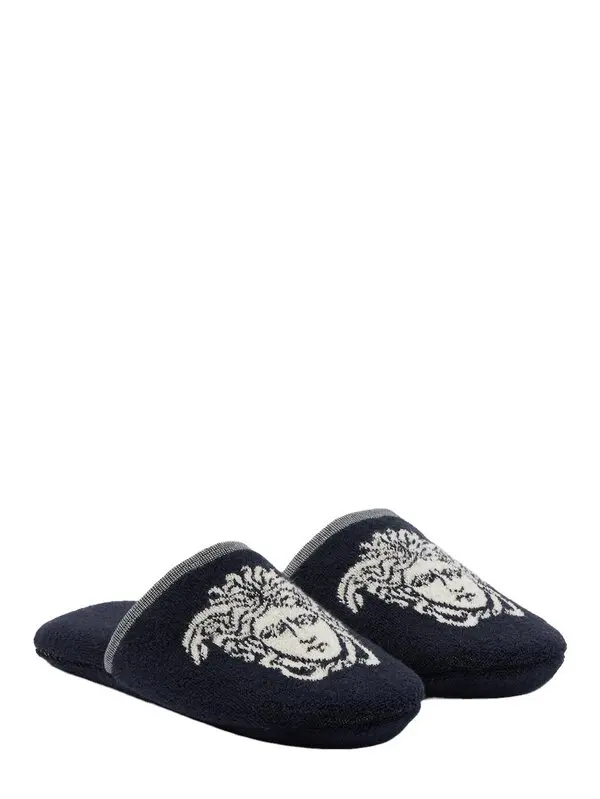 Versace Medusa Cotton Terry Slippers - Blue