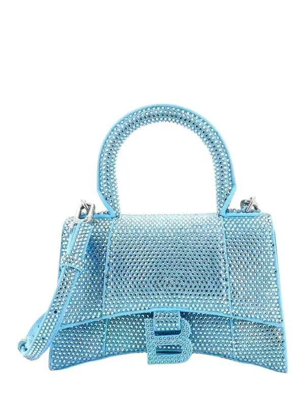 Balenciaga Hourglass Top Handle Bag Suede With Crystals Xs - Blue