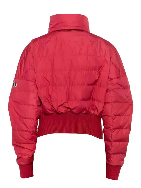 MONCLER + RICK OWENS High Collar Embroidered Logo Quilted Coat - Red