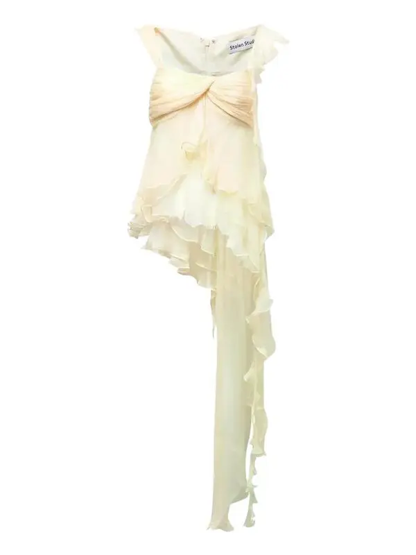 STOLEN STORES Sleeveless Asymmetric Ruffle Blouse - Neutrals