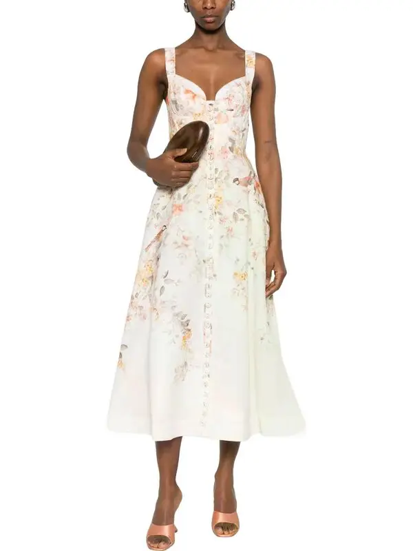 Zimmermann Luna Buttoned Floral Picnic Midi Dress - Neutrals