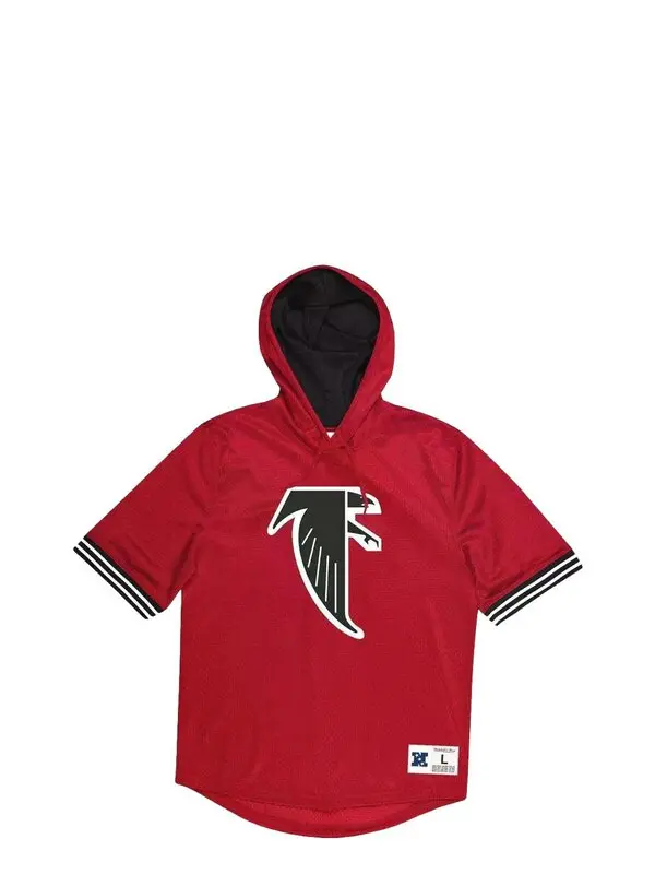 Mitchell & Ness Short Sleeve Hoodie With Striped Trim - Red