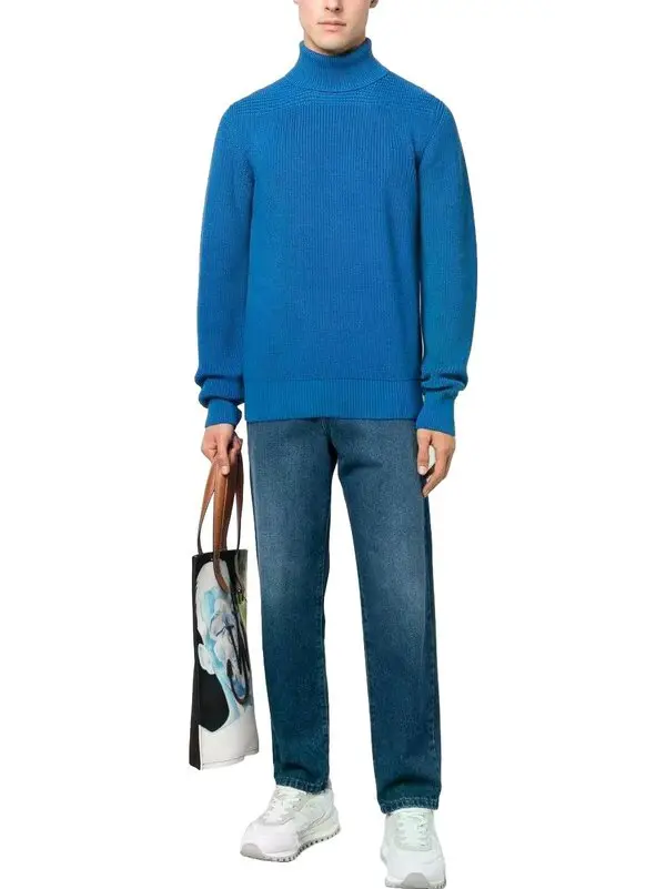 Orlebar Brown Chunky Knit Roll Neck Jumper - Blue