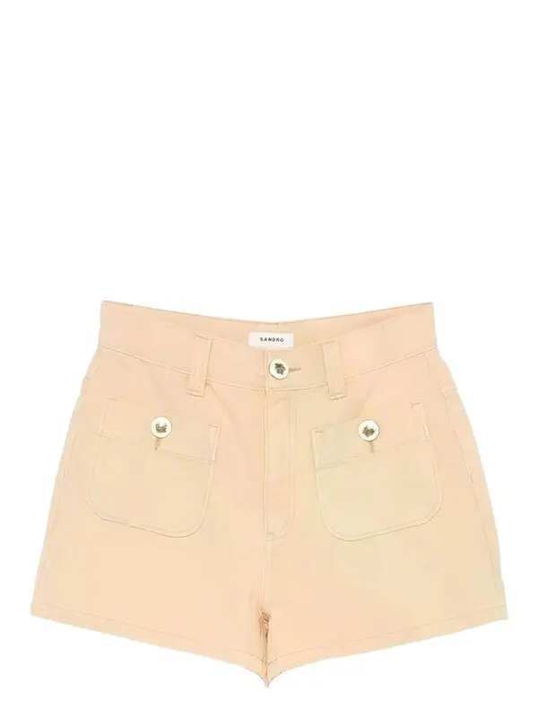 Sandro High-waisted Buttoned Patch Pocket Denim Shorts - Neutrals