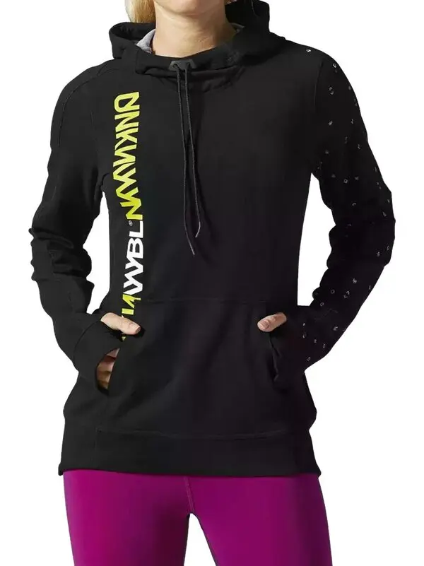 REEBOK French Terry Hooded Sweatshirt With Print Detail - Black