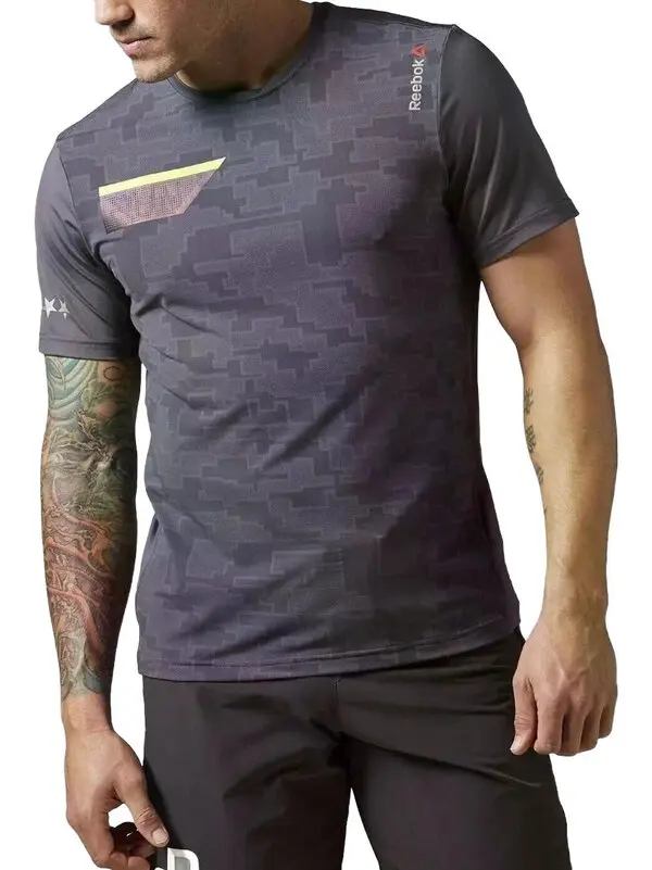 REEBOK Performance Running T-shirt With Geometric Print - Grey