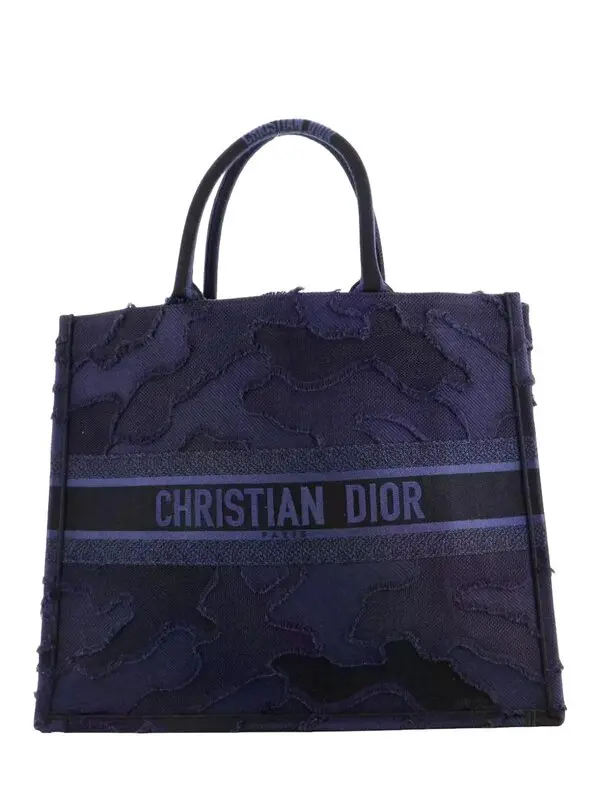 Dior Book Camouflage Embroidered Canvas Large Tote Bag - Black