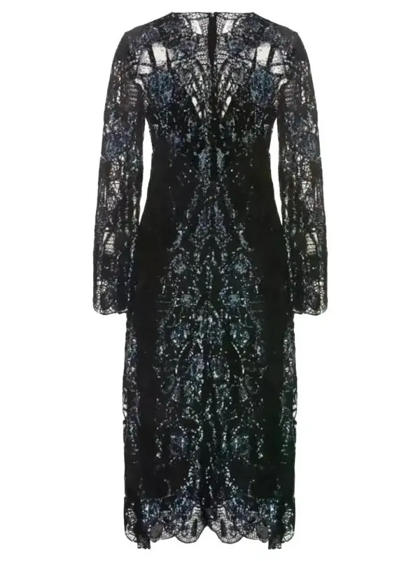 Elie Saab Sequin-detail Lace Midi Dress - Black