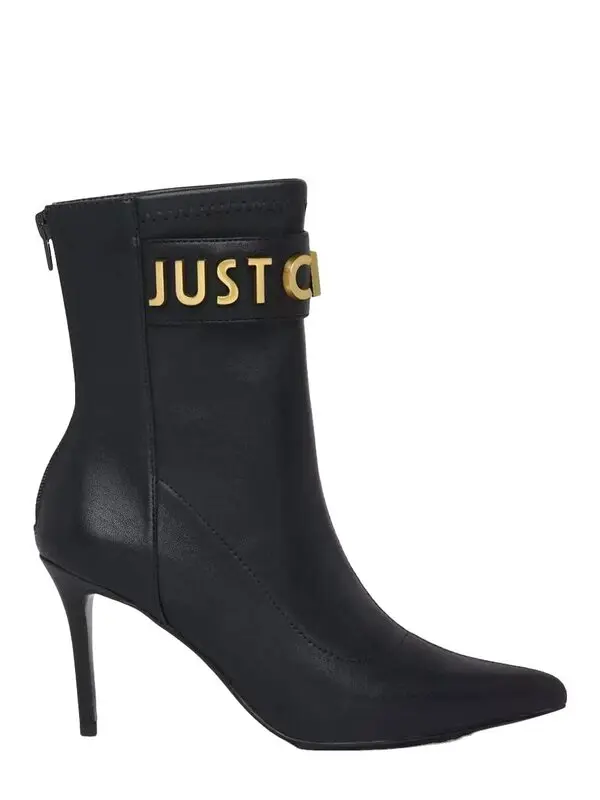 Just Cavalli Pointed Toe High Heel Boots With Logo Detail - Black