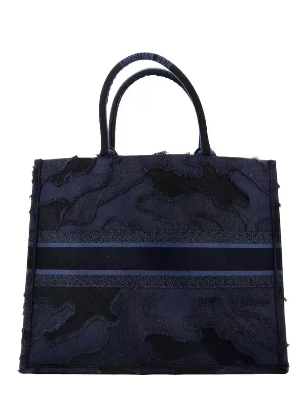 Dior Book Camouflage Embroidered Canvas Large Tote Bag - Blue
