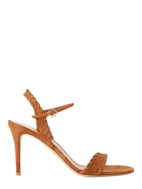 GIANVITO ROSSI 85 Whipstitched Suede Sandals - Brown