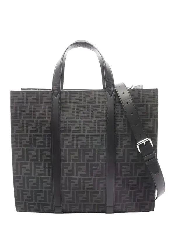 Fendi 2010s Ff Jacquard Leather Handbag - Black
