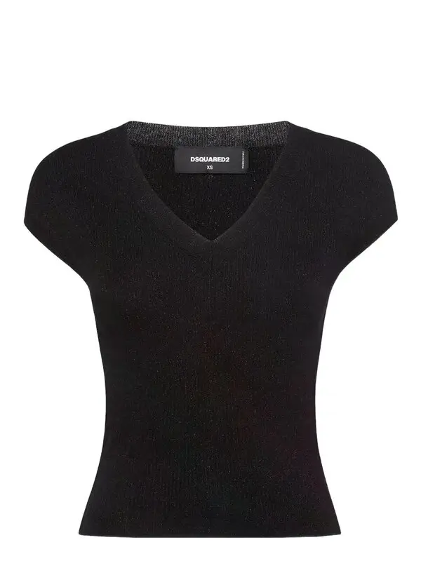 Dsquared2 Short Sleeve V-neck Knit Top - Black