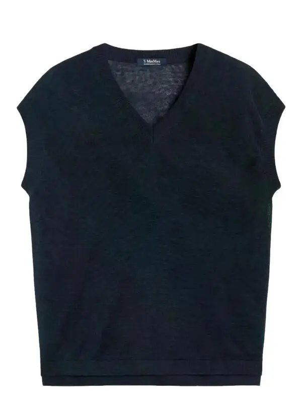 Max Mara V-neck Knitted Sleeveless T-shirt - Blue