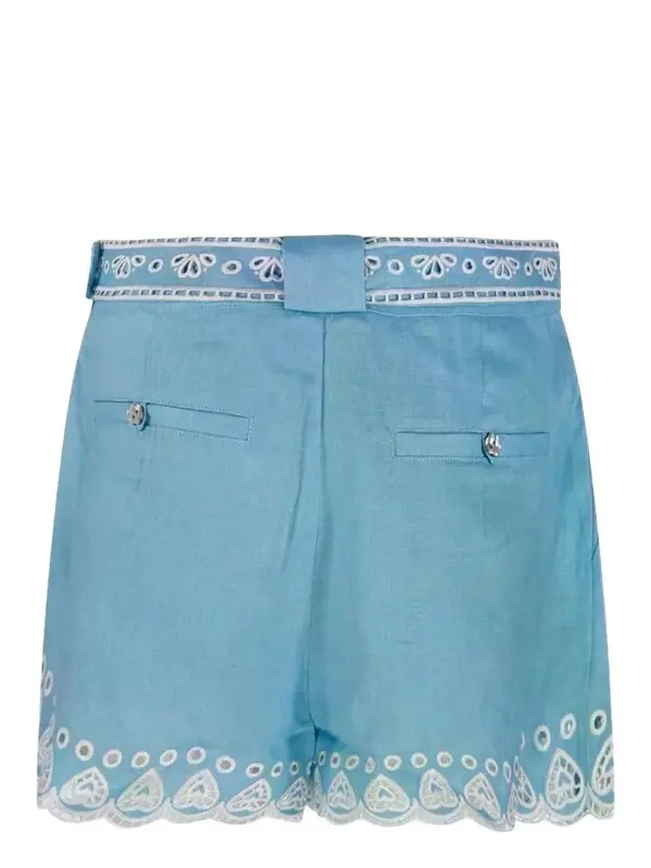 Farm Rio Embroidered Belted Shorts - Blue