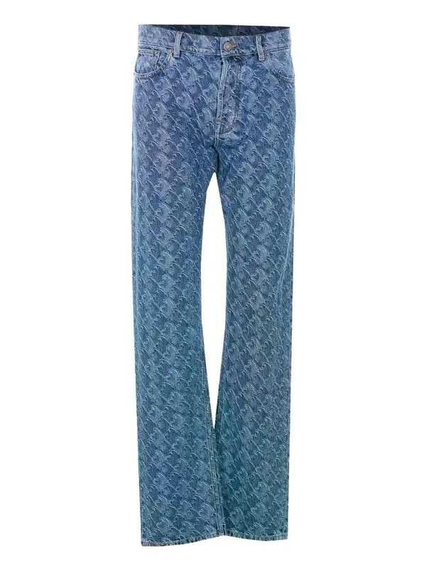 LANVIN Monogrammed Five-pocket Denim Trousers - Blue