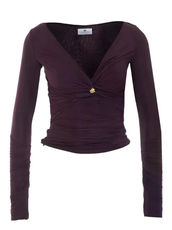 Elisabetta Franchi Ring-detail Ruched Top - Brown