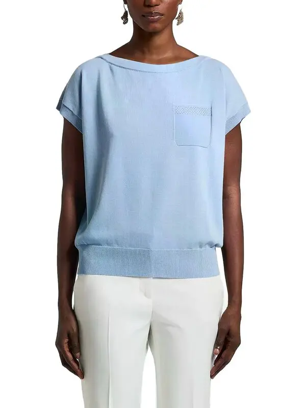 Peserico Cotton Knitted T-shirt - Blue