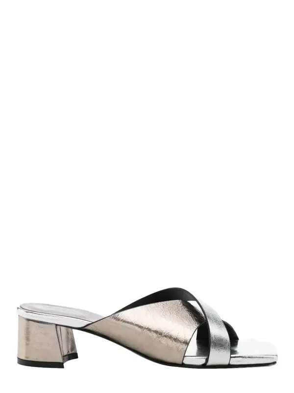 DONNARÌ Crossover Strap Block Heel Sandals - Silver