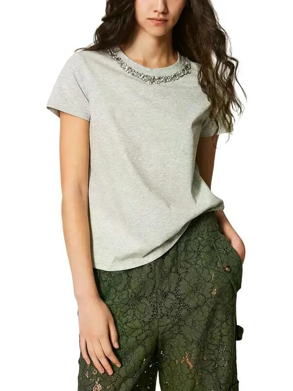TWINSET Cabochon Embellished T-shirt - Grey