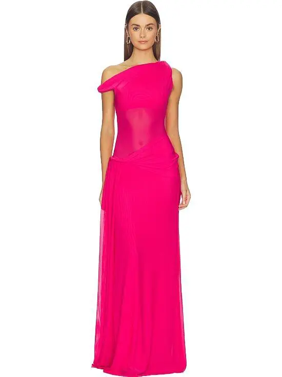 Misha Collection Sisal Mesh One-shoulder Gown - Fuchsia