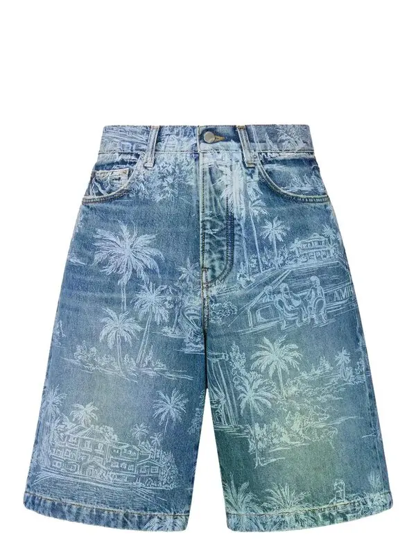 Amiri Chateau Palms Denim Shorts - Blue