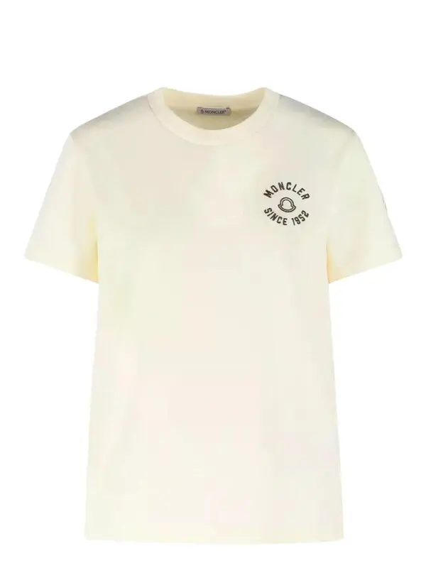Moncler Embroidered Logo Cotton T-shirt - Neutrals