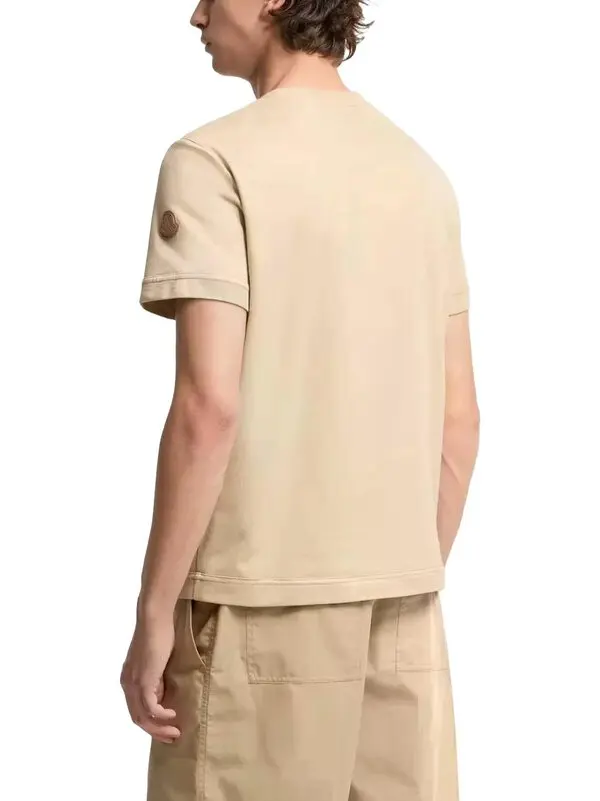 Moncler Leather-trim Cotton T-shirt - Neutrals