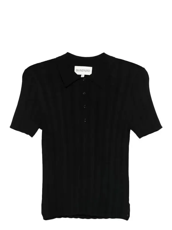 Eric Bompard Ribbed Knit Button-fastening Polo Top - Black