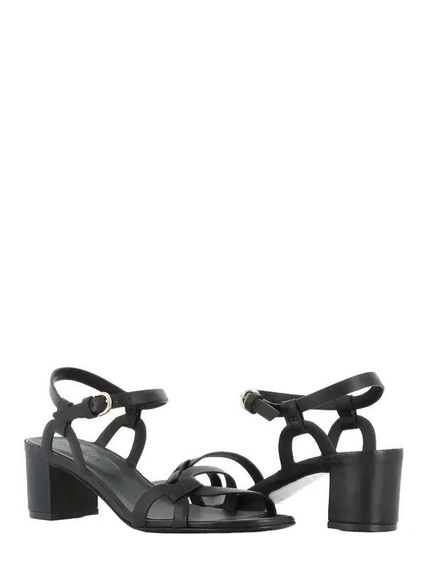 DEL CARLO Buckle Strap Leather Sandals - Black