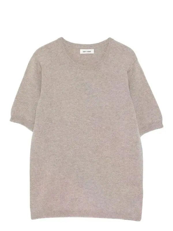 Soft Goat Round Neck Short Sleeve Sweater - Grey