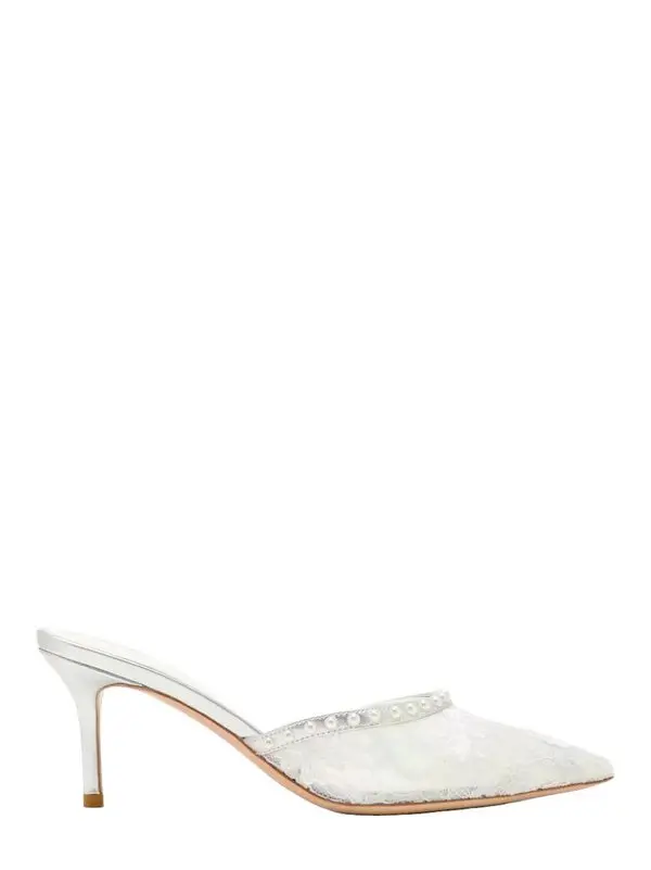 NICOLI Lace Pearl Mules - Silver
