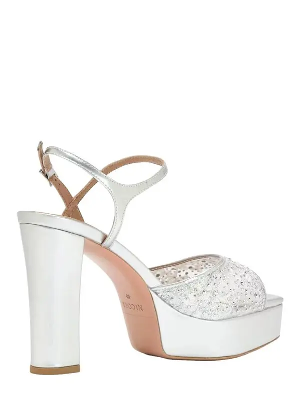 NICOLI Neza Lace Embellished Sandals - Silver