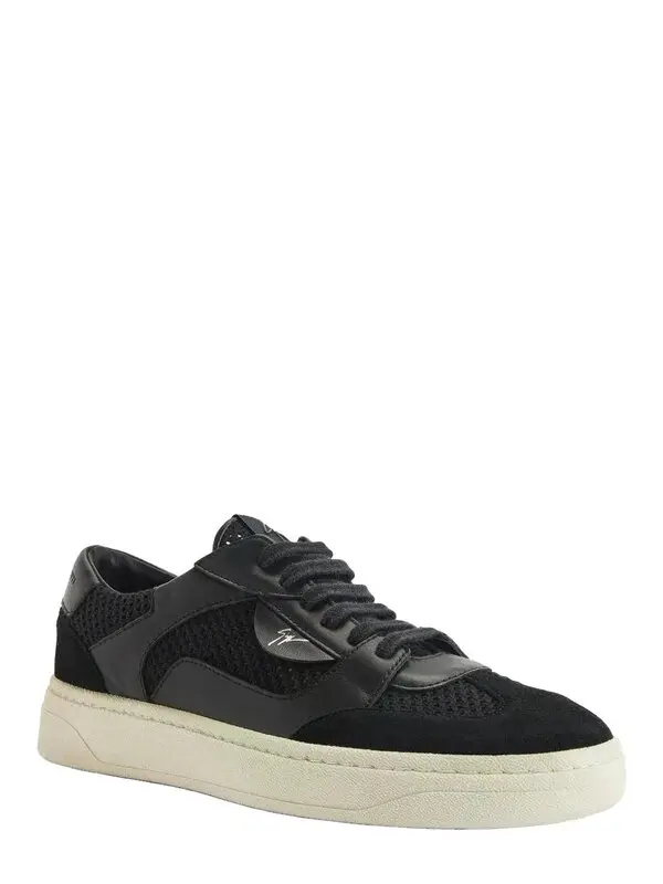 GIUSEPPE ZANOTTI Lace-up Suede And Leather Panel Sneakers - Black