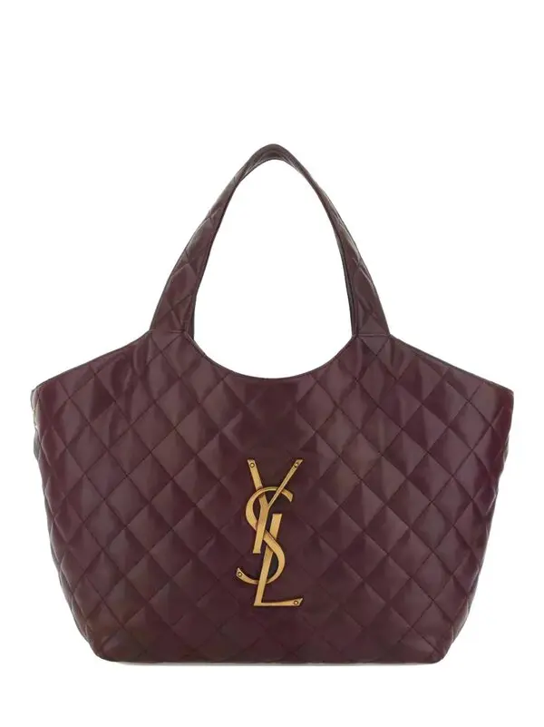 Saint Laurent Quilted Logo Leather Shopping Tote Bag - Red
