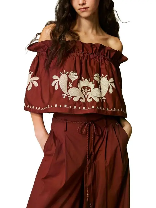 TWINSET Off-shoulder Embroidered Blouse - Red