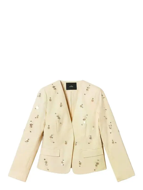 TWINSET Sequin-embellished Stretch Cotton Poplin Blazer - Neutrals