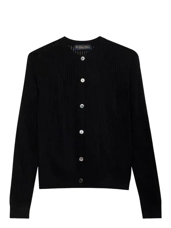 Brooks Brothers Pointelle Knit Crew Neck Cardigan - Black