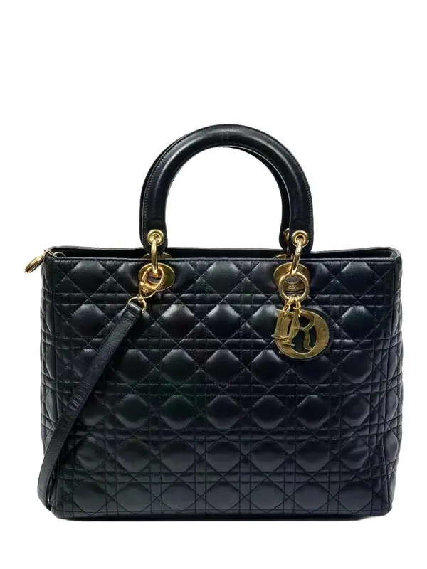 Dior Large Lady Zip Quilted Shoulder Bag - Black