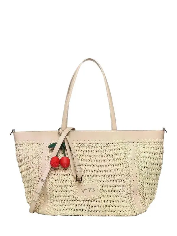 V°73 Woven Cherry Embellishment Shoulder Bag - Neutrals