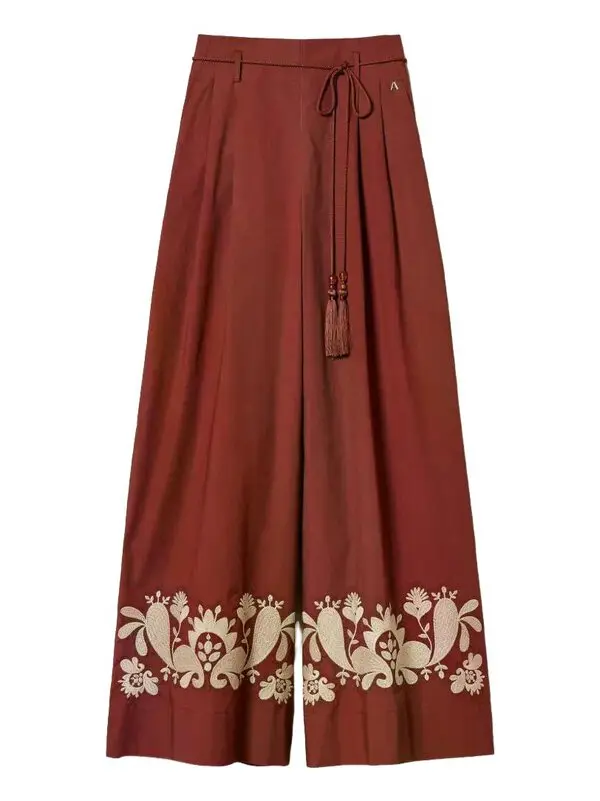 TWINSET Poplin Palazzo Trousers With Embroidery - Red