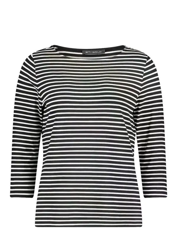 BETTY BARCLAY Striped Boat Neck Top - Black