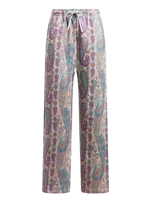 Etro Cotton Jogging Trousers With Paisley Foliage Motif - Neutrals