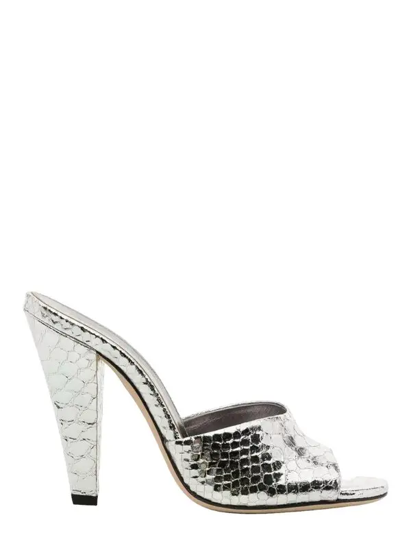 Paris Texas 105mm Metallic Snakeskin Print Sandals - Silver