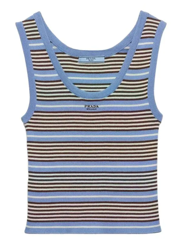Prada Cotton Knit Stripe Tank Top - Blue