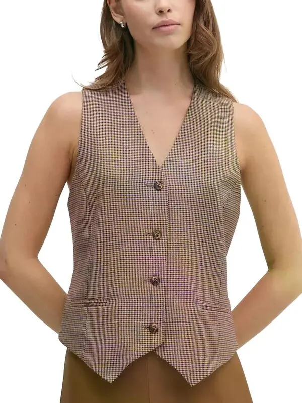 LA PETITE FRANÇAISE Houndstooth V-neck Waistcoat - Brown