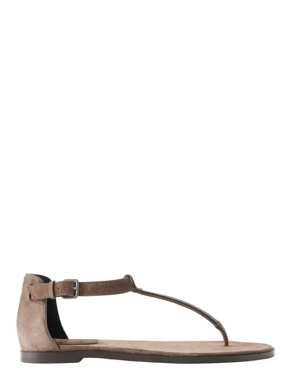 Brunello Cucinelli Monili Bead-embellished Suede Sandals - Brown