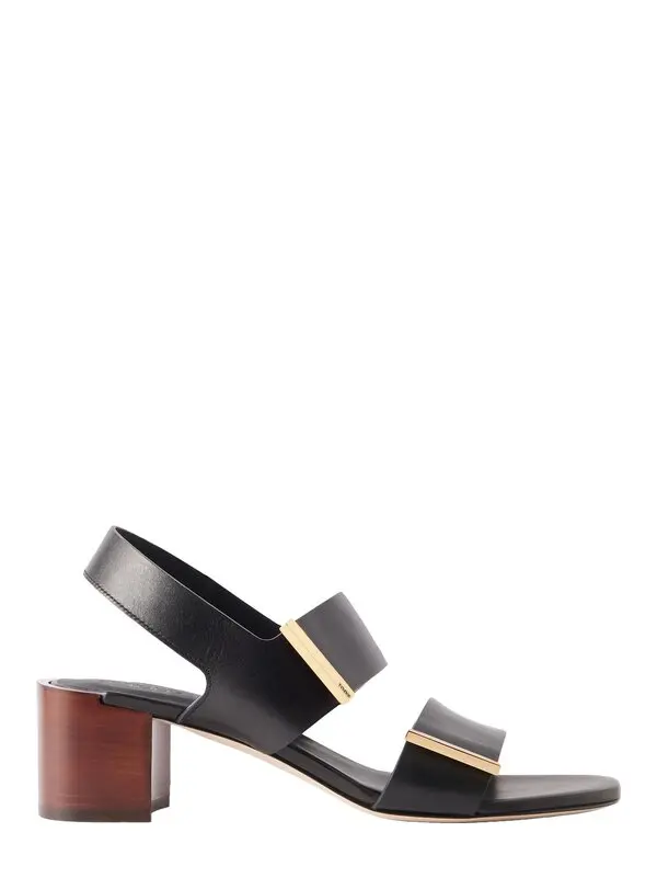 TOD'S Leather Block Heel Sandals With Gold-tone Hardware - Black